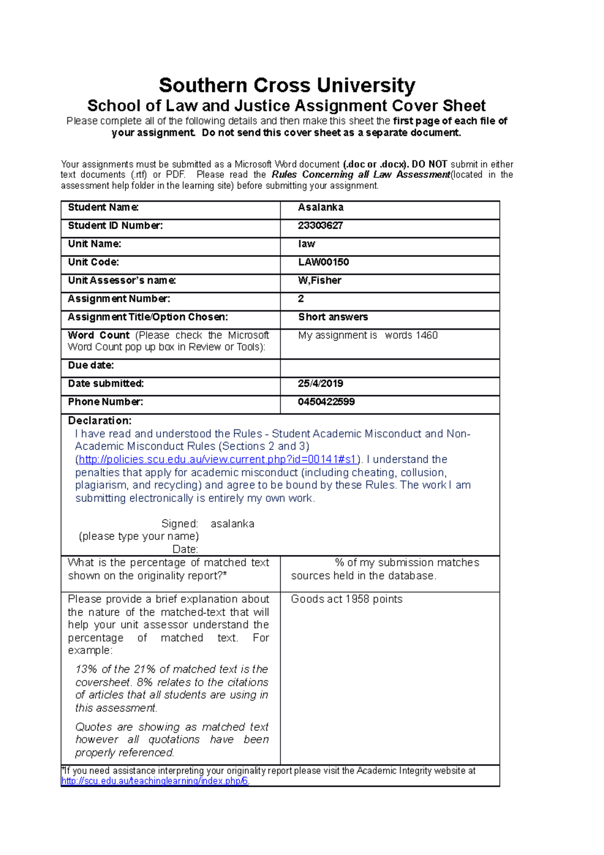 LAW 2 - Southern Cross University School of Law and Justice Assignment ...