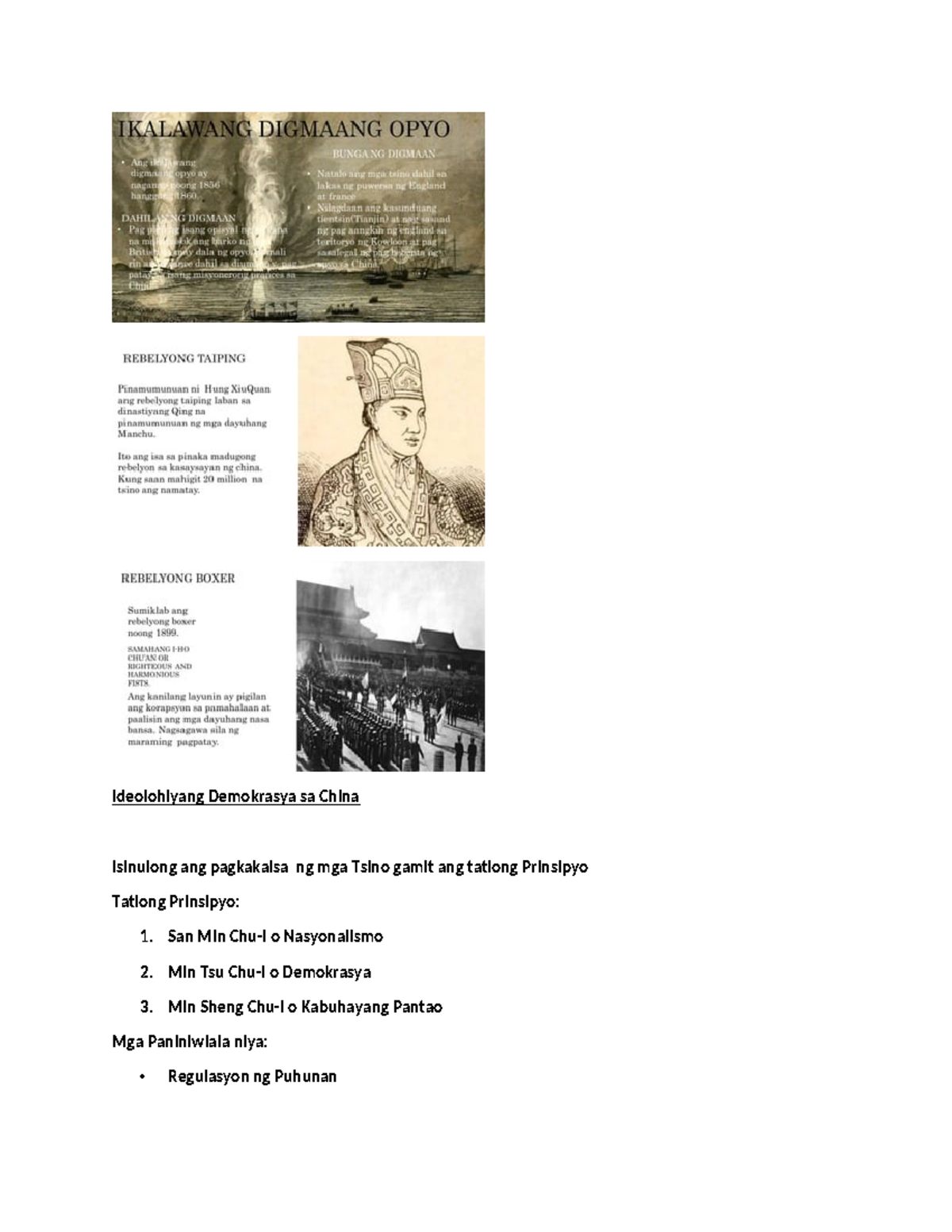 Week 2 lesson G7 4th Q - Ideolohiyang Demokrasya sa China Isinulong ang ...