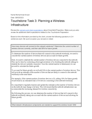 Touchstone Task 1 Planning a Network Infrastructure Questions - Name: Date: Touchstone Task 1 ...