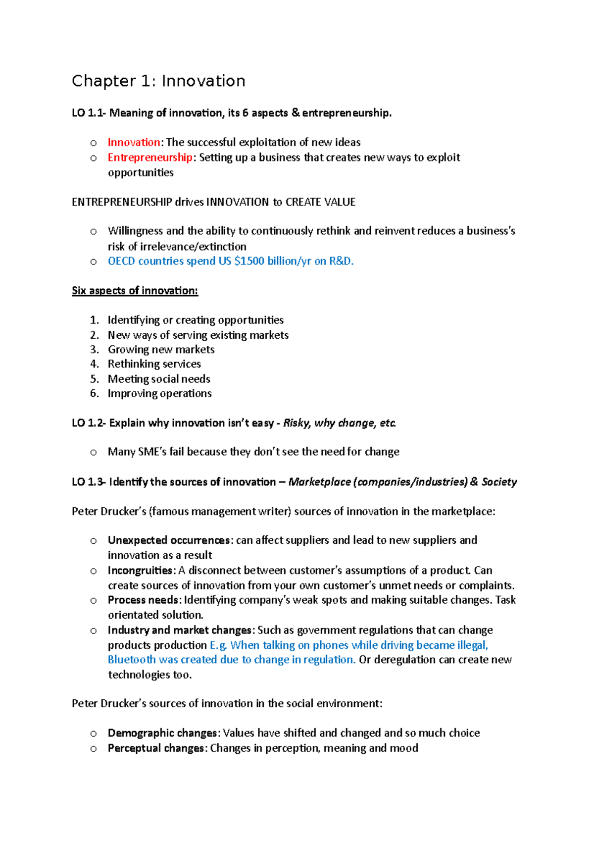 Chapter 1 EIM - Lecture notes 1 - Chapter 1: Innovation LO 1- Meaning ...