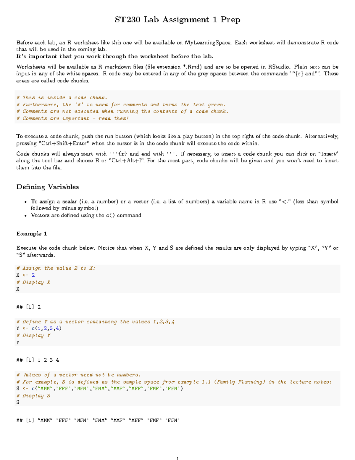 230F24-01-worksheet - R worksheet - ST230 Lab Assignment 1 Prep Before each lab, an R worksheet ...