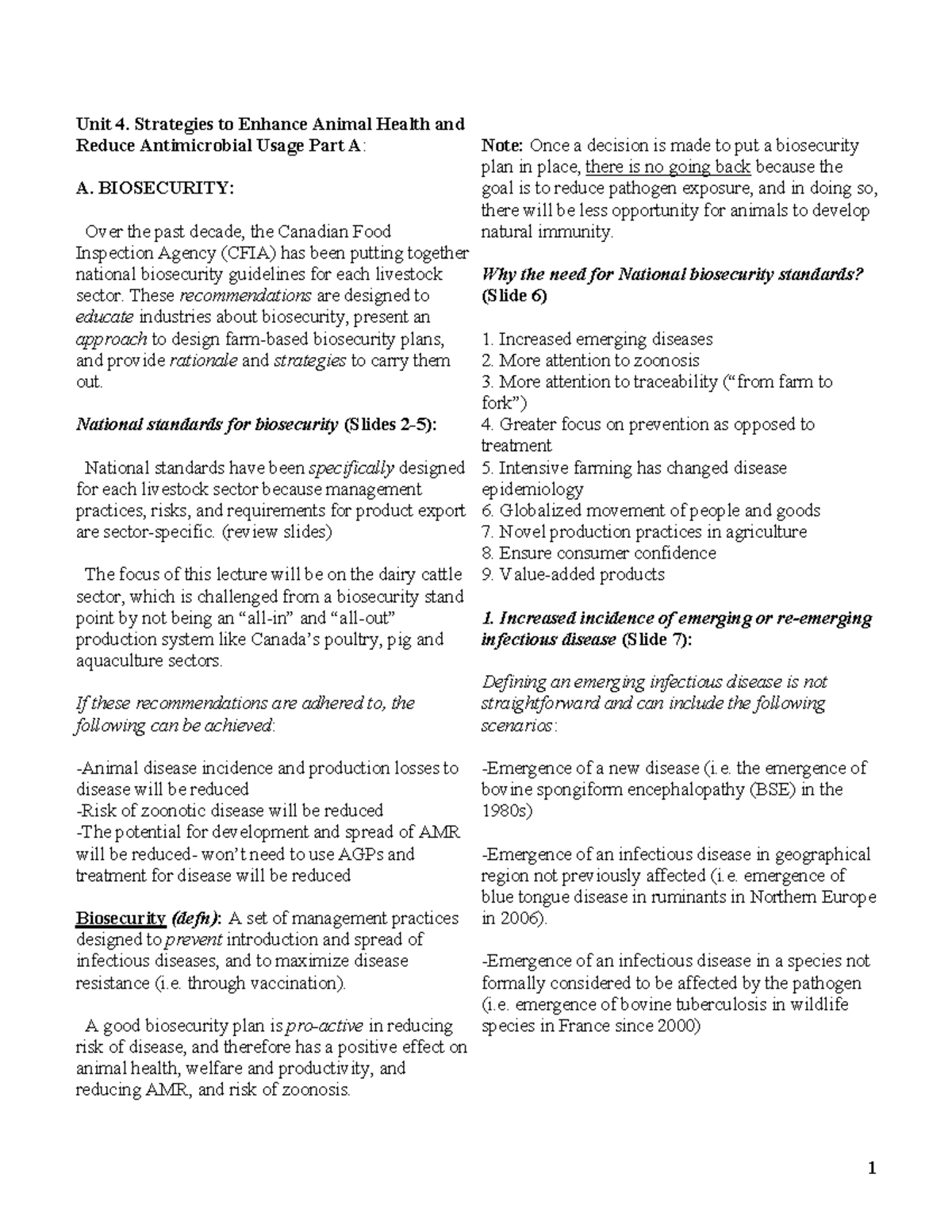 Unit 4A Biosecurity notes 2023 Feb 1 1 Unit 4 Strategies To Enhance unit-4a-biosecurity-notes-2023-feb-1-1-unit-4-strategies-to-enhance