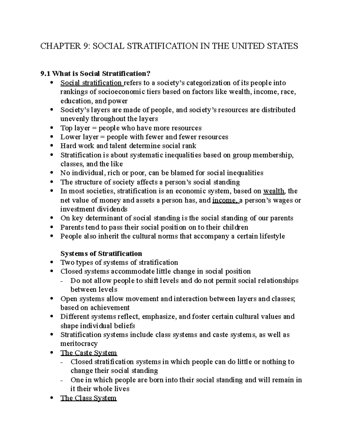 Textbook SOCI 101 Chapter 9 - CHAPTER 9: SOCIAL STRATIFICATION IN THE ...