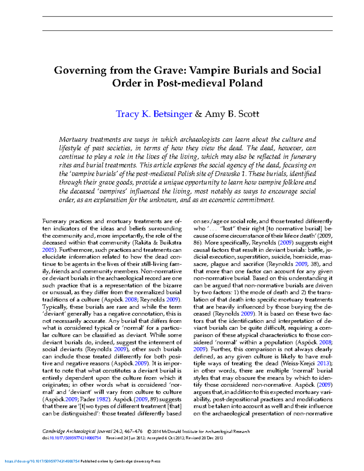 Governing from the grave vampire burials and social order in post ...