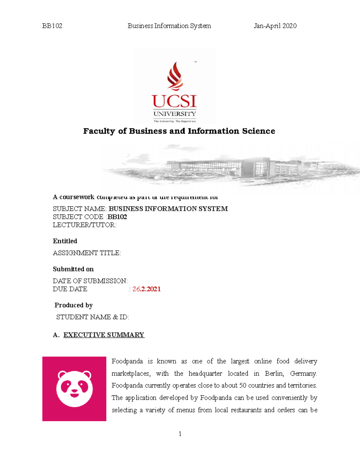 BB102 Assignment - Grade: A - A coursework completed as part of the requirement for SUBJECT NAME ...