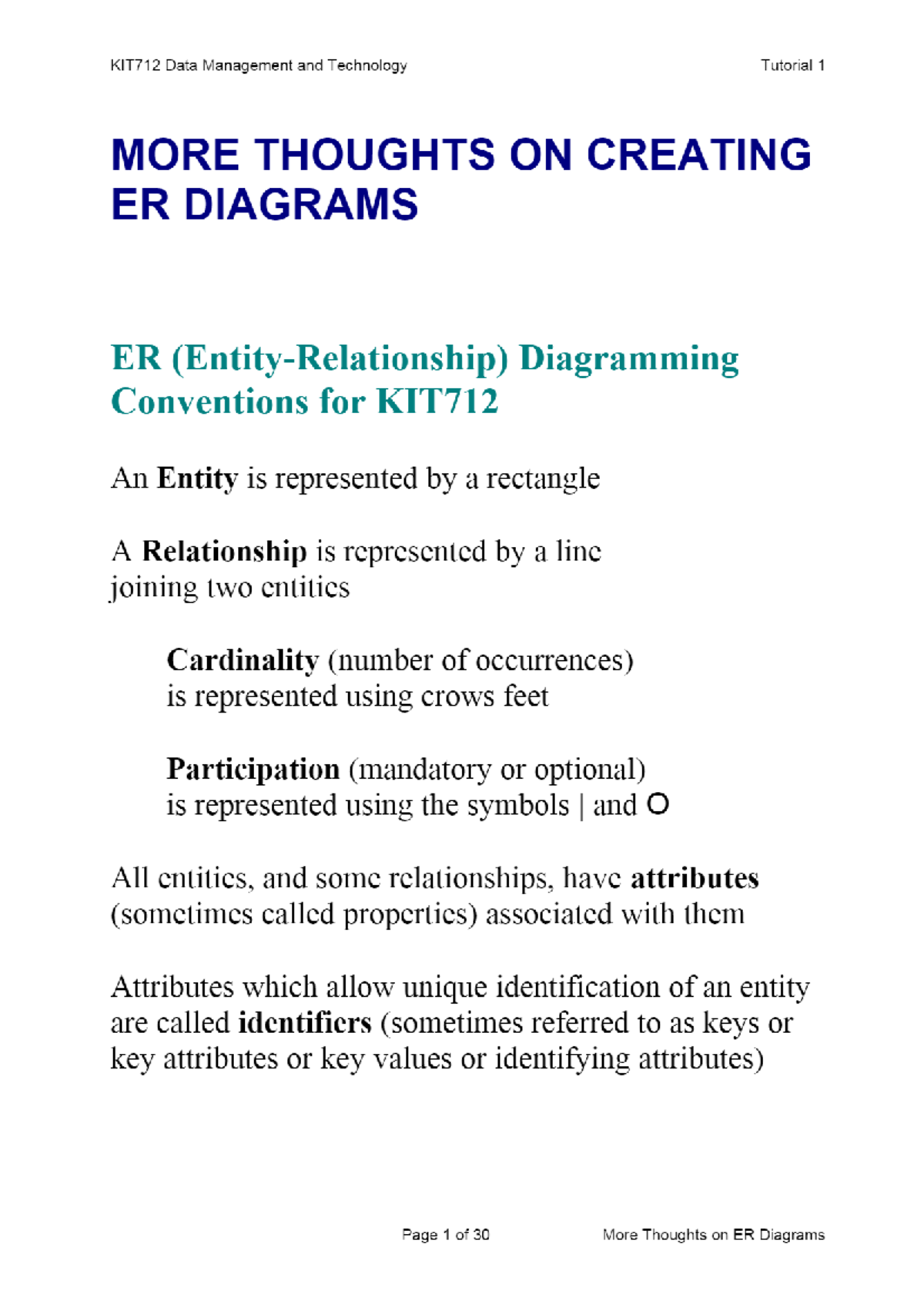 ER Diagram handout - KIT712 Data Management Technology - K7I - UTAS ...
