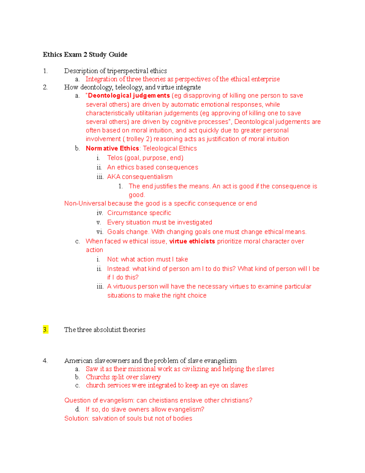 Ethics Exam study guide II - Ethics Exam 2 Study Guide Description of ...