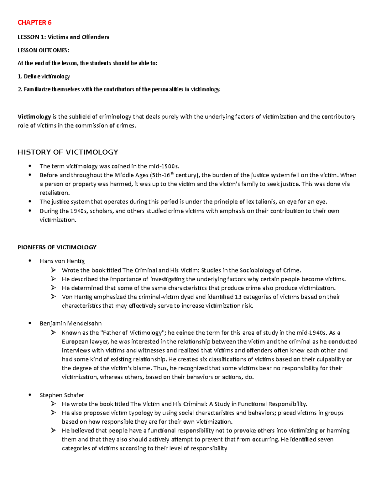 Intro to crim chapter - CHAPTER 6 LESSON 1: Victims and Offenders ...