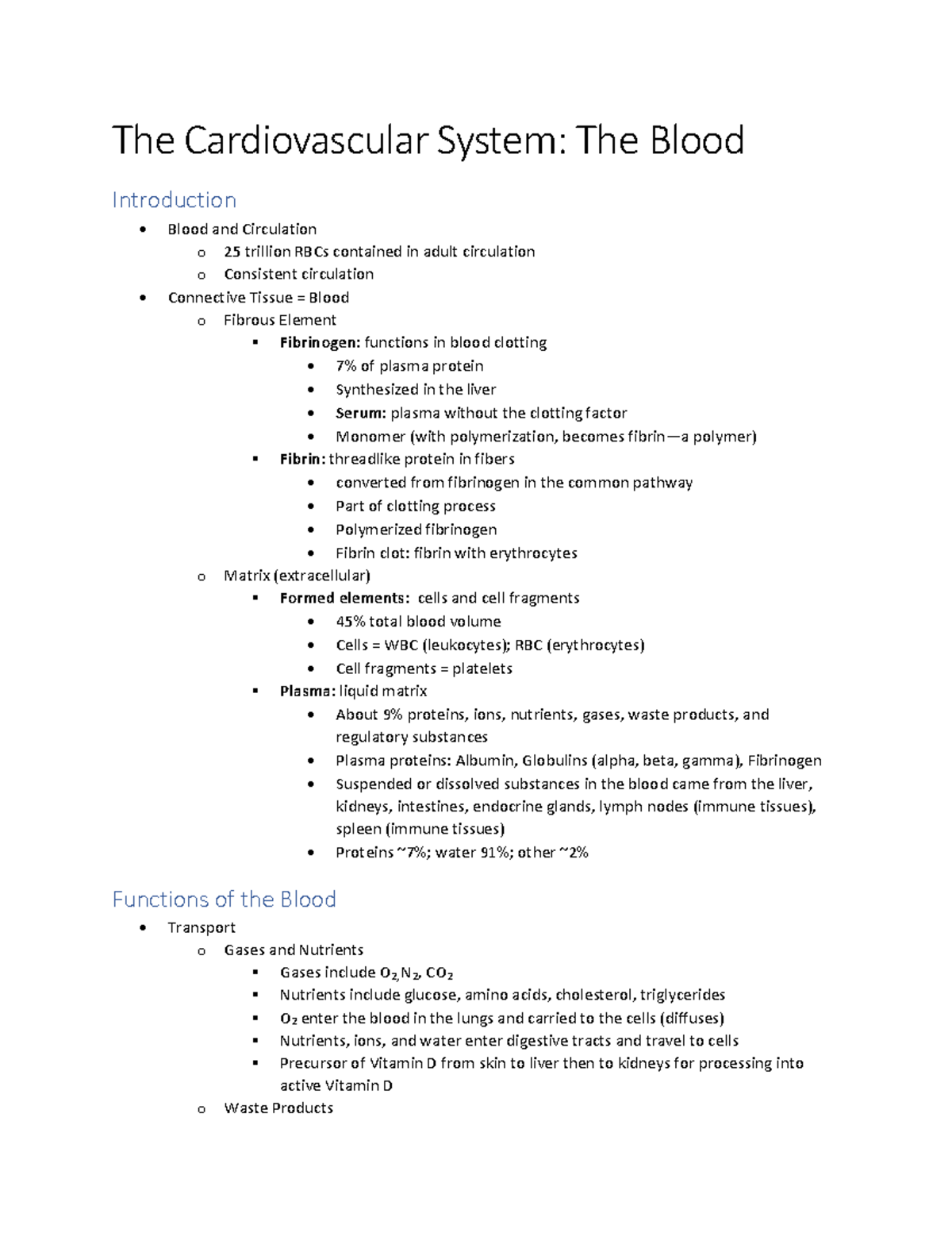 The Cardiovascular System - The Blood - The Cardiovascular System: The ...