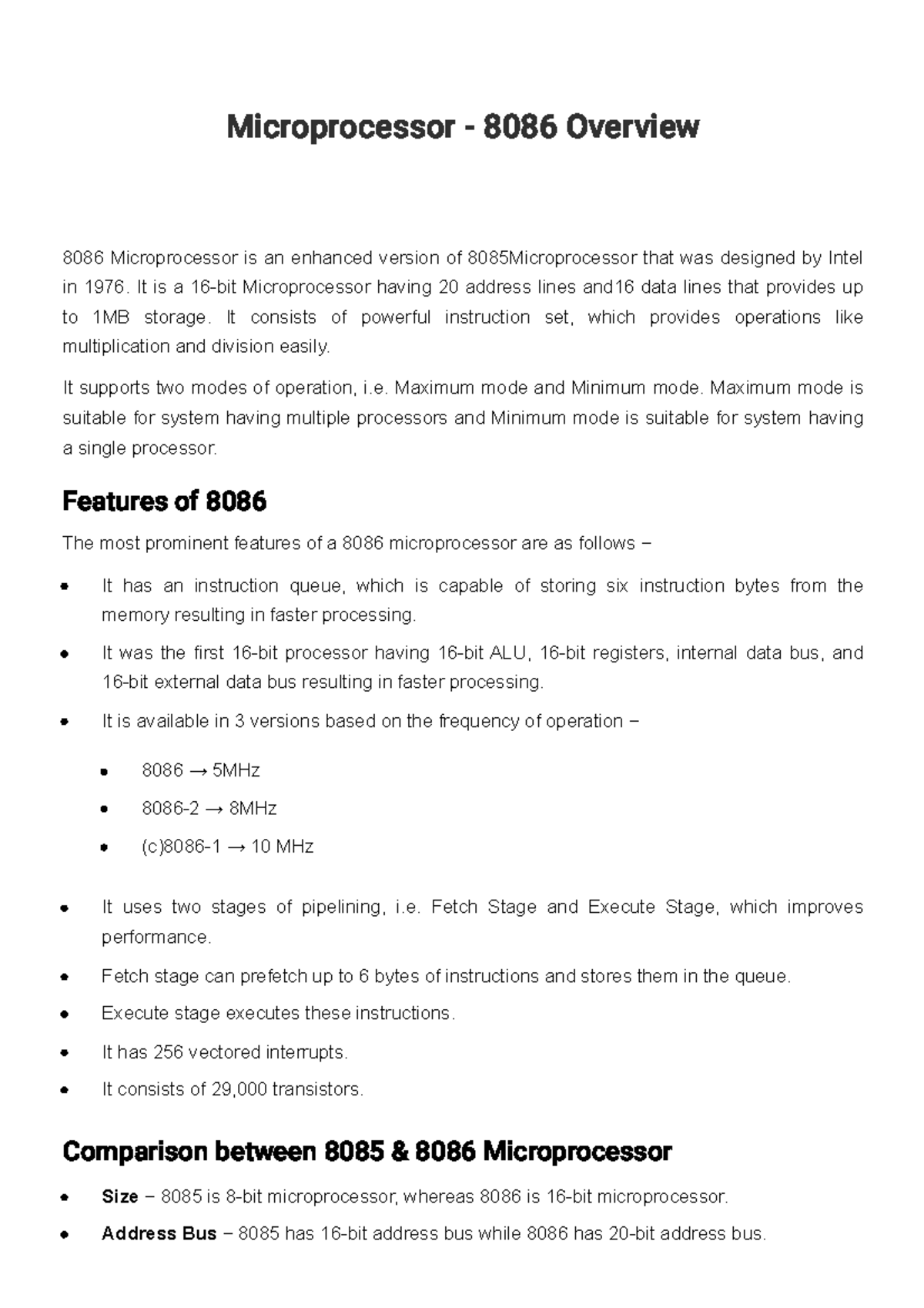 MIC - good luck - Microprocessor - 8086 Over view 8086 Microprocessor ...