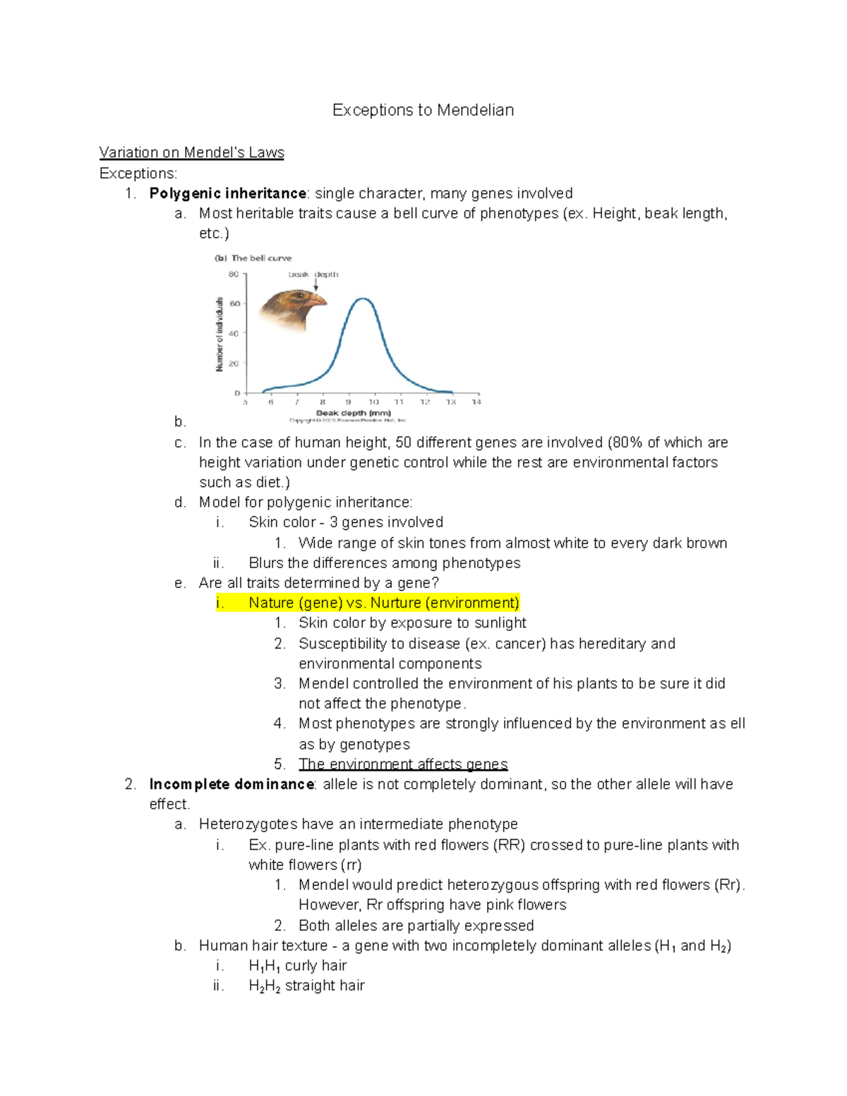 Bios 120 - exceptions to mendelian - Exceptions to Mendelian Variation ...