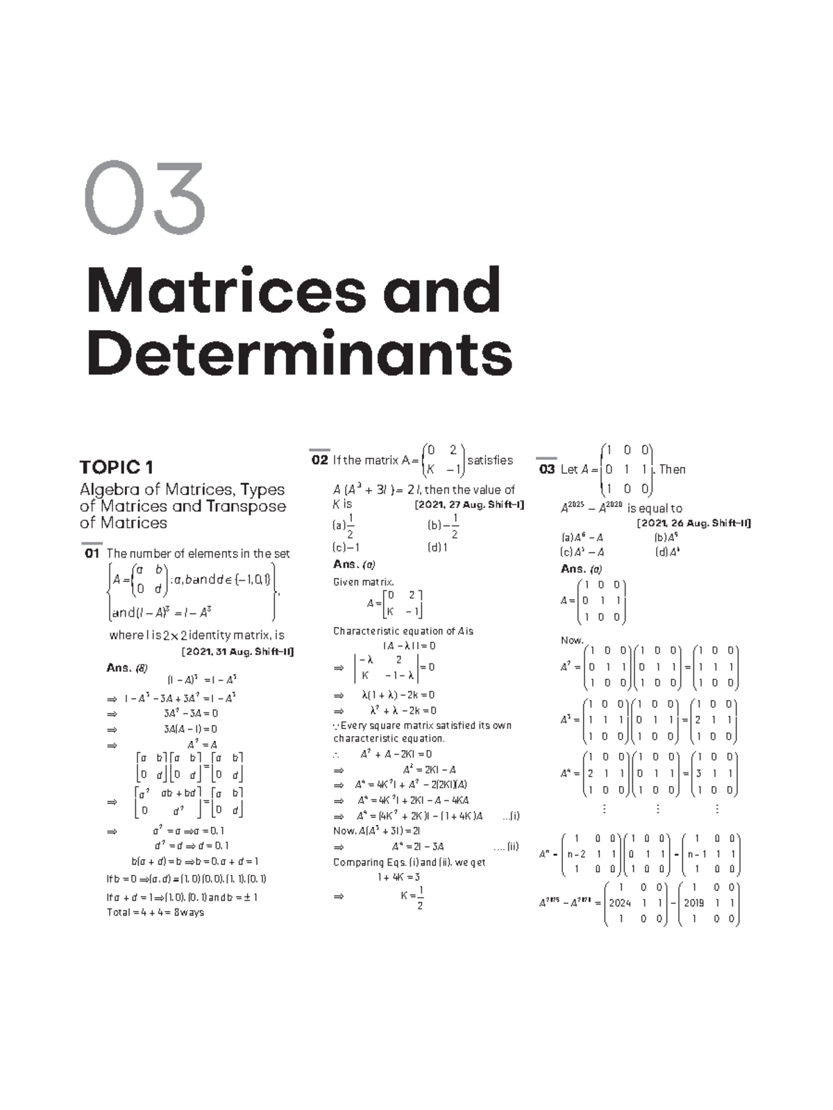 3. Matrices And Determinants - ####### 01 The number of elements in the ...