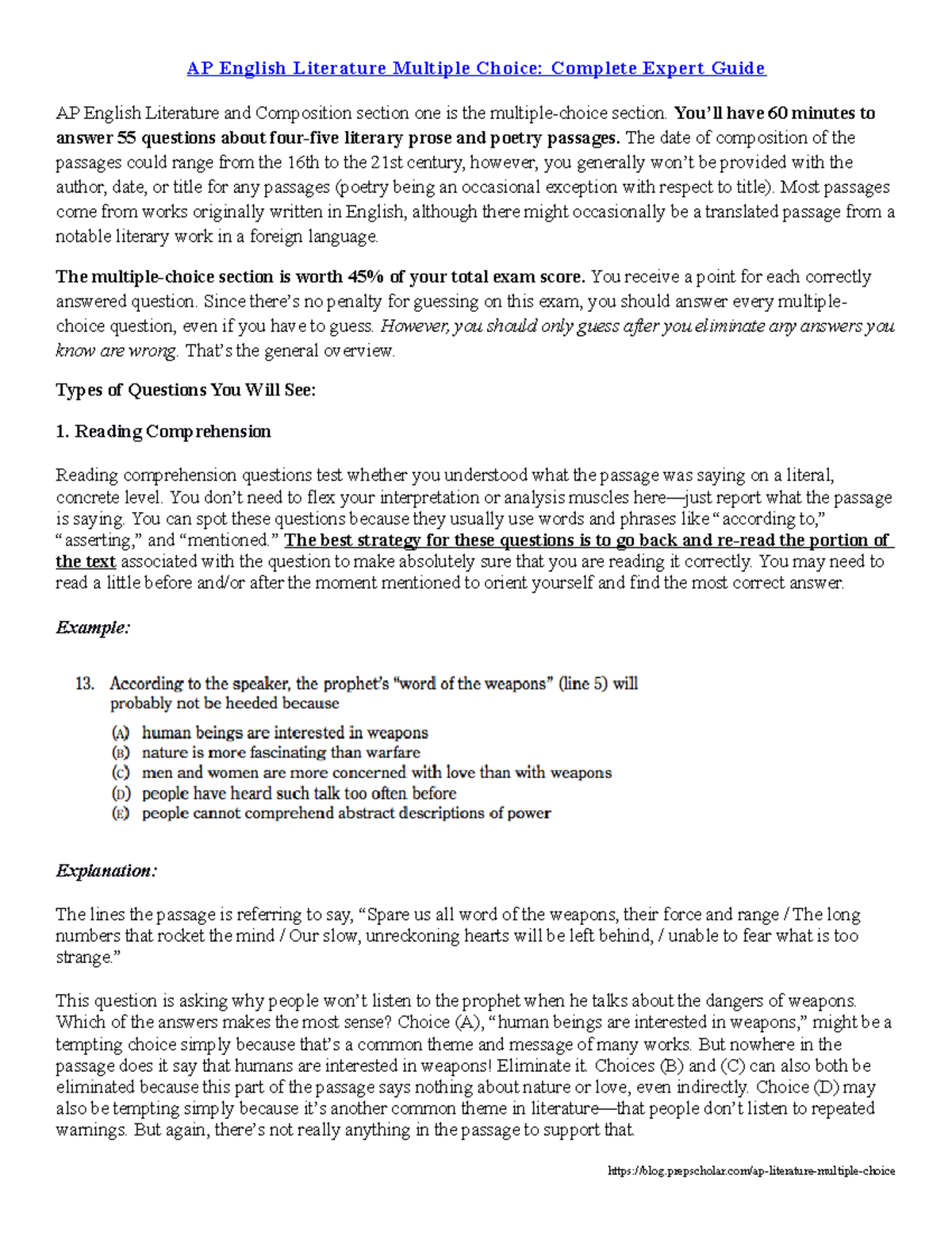 AP English Literature Multiple Choice expert guide - AP English ...