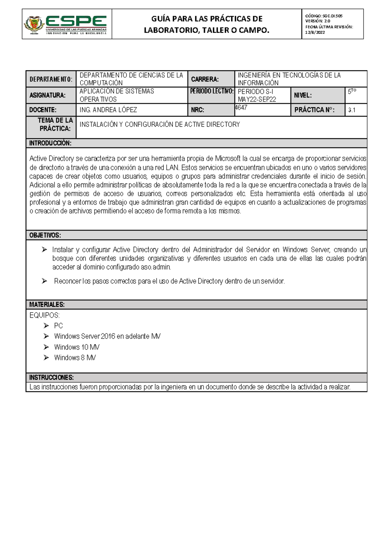 Bravo Vivas Zambrano LAB3 - GUÕA PARA LAS PR¡CTICAS DE VERSI”N: 2. LABORATORIO, TALLER O CAMPO ...