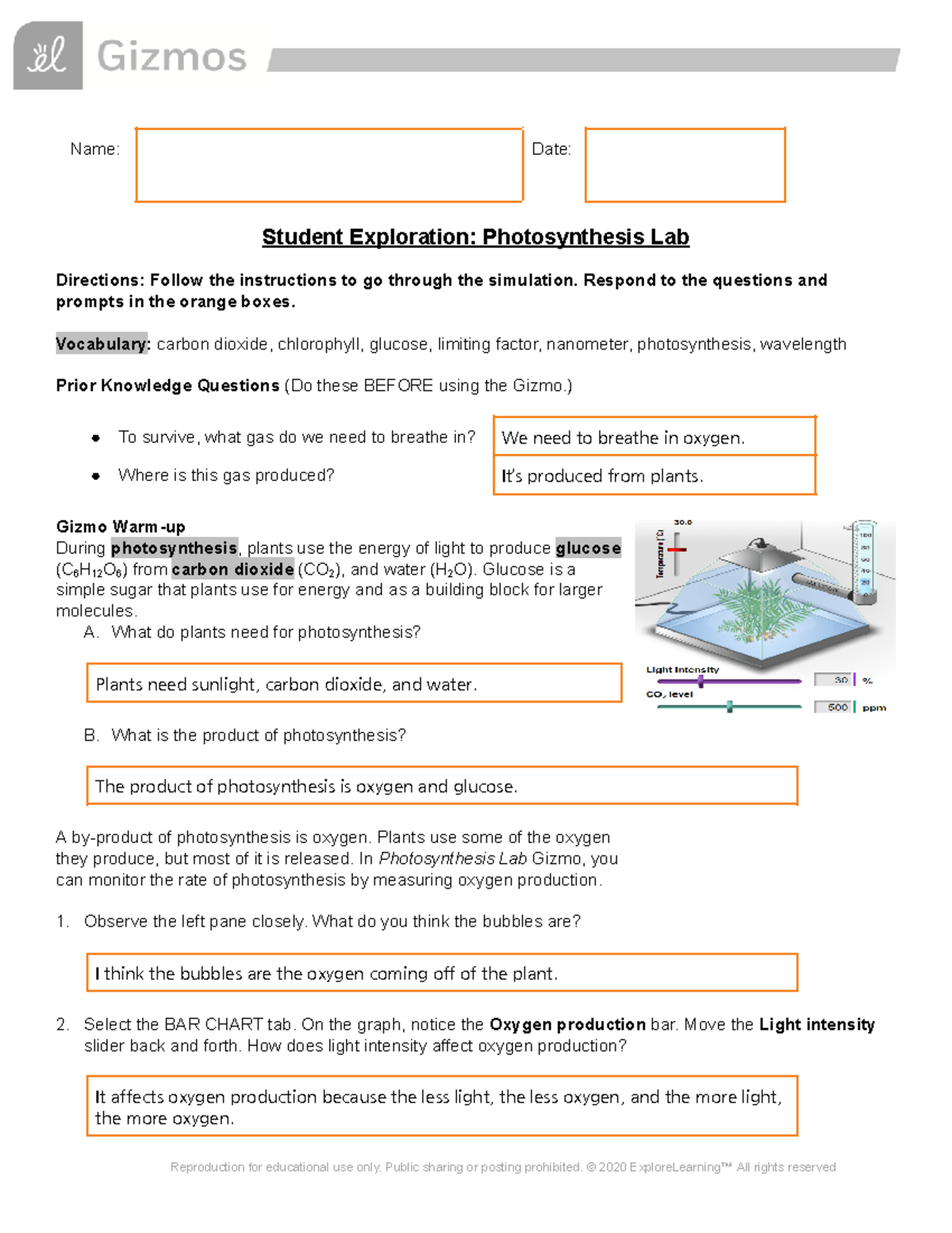 Photosynthesis LAB Complete Assignment Name Date Student