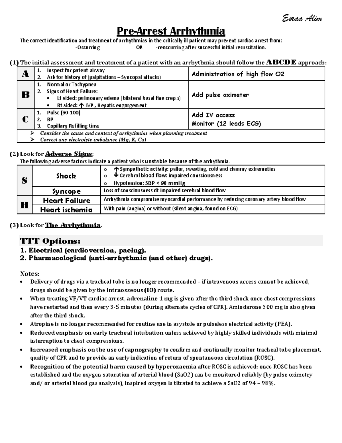 Pre-Arrest Arrhythmia - Esraa Alim Pre-Arrest Arrhythmia The correct ...