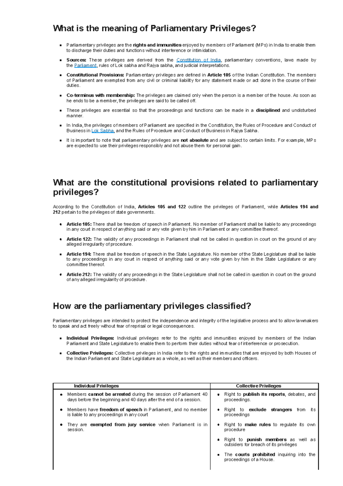 Parliamentary-Privileges - What is the meaning of Parliamentary ...