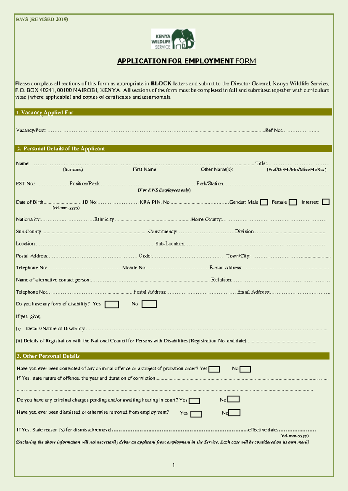 KWS Application for Employment Form - KWS (REVISED 2019 ) APPLICATION ...