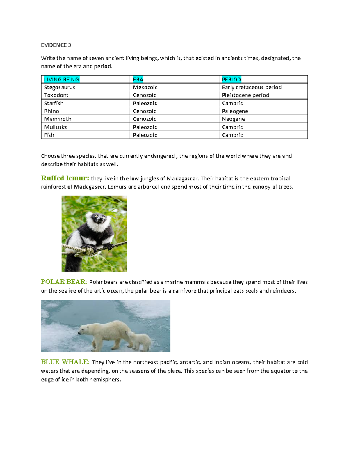 Evidence 3 LIFE Science - EVIDENCE 3 Write the name of seven ancient ...