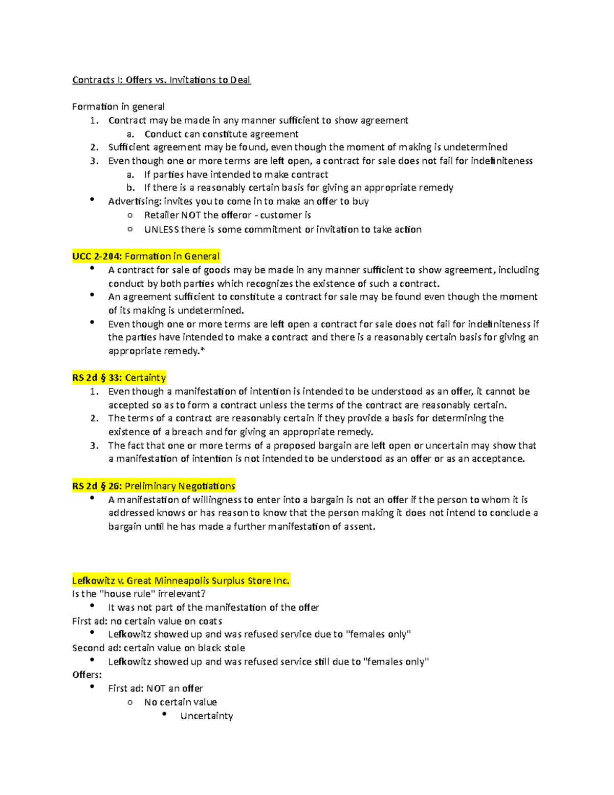 Contracts I- offers vs invitations - Contracts I: Offers vs. Invitations to Deal Formation in ...