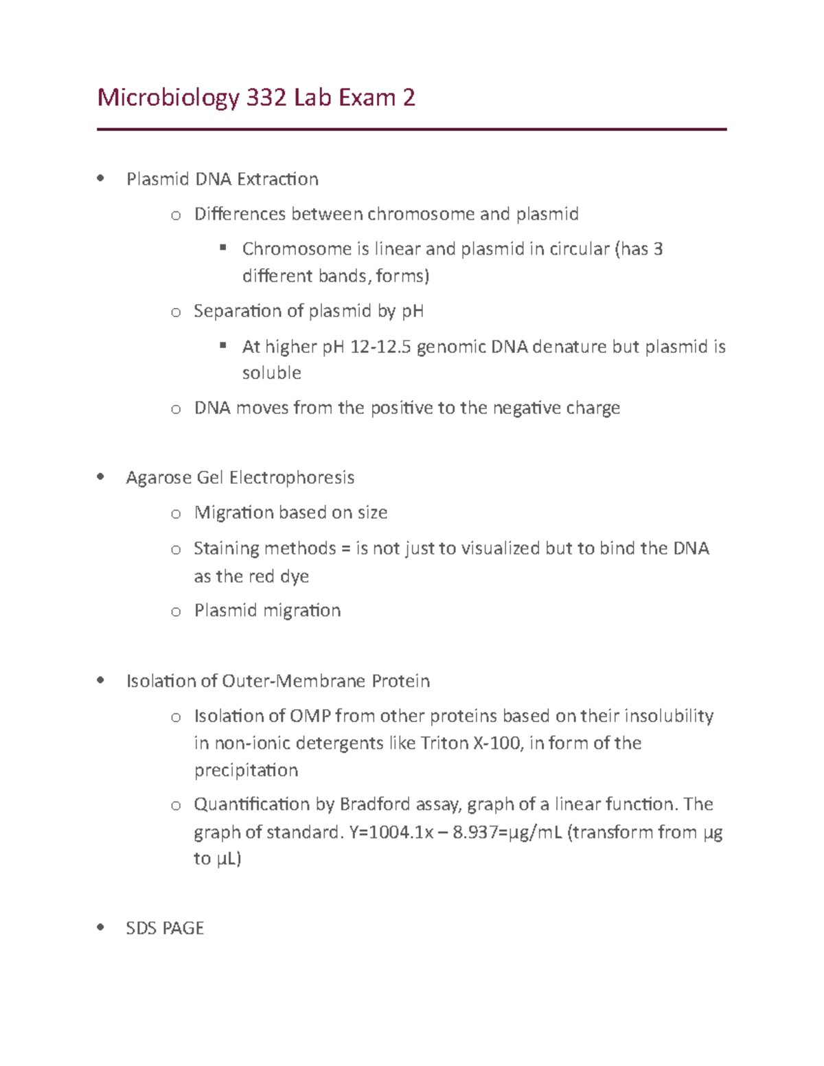 Microbiology 332 Lab Exam 2 - Microbiology 332 Lab Exam 2 Plasmid DNA ...
