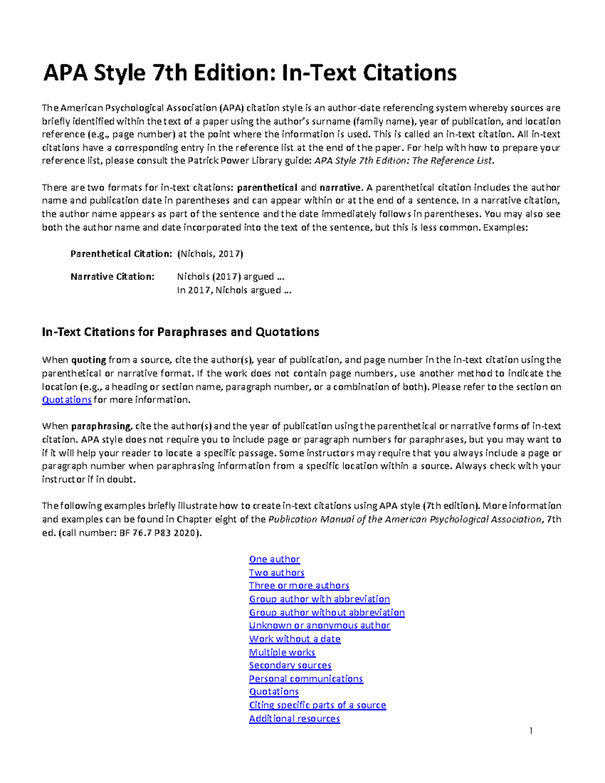 APAIn Text 2020 - In-Text Citations for Paraphrases and Quotations ...