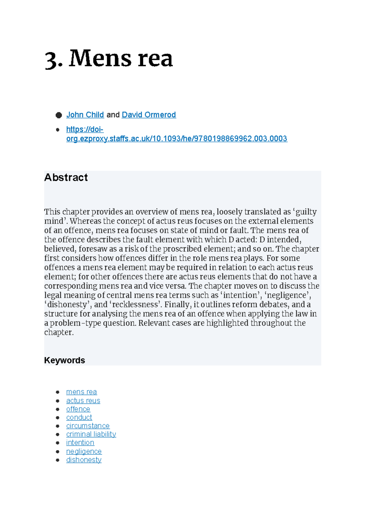 Mens rea book summary - Smith, Hogan, and Ormerod's Essentials of ...