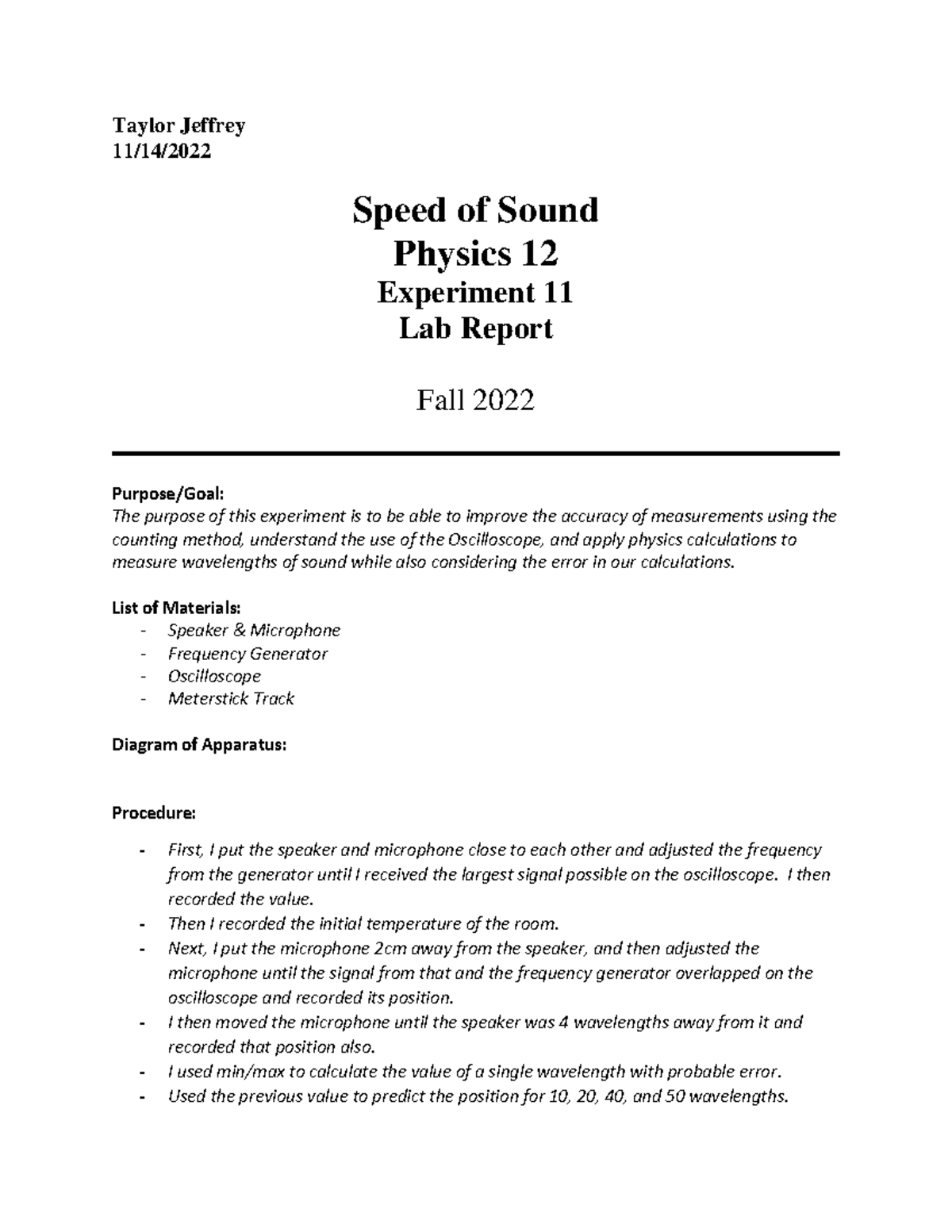 Experiment 11 Report - 11th Lab Assignment - Taylor Jeffrey 11/14 ...