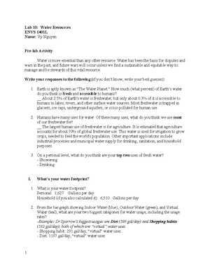 Lab 10 - Environmental Science Lab 10 Spring 2024 - Lab 10: Water ...