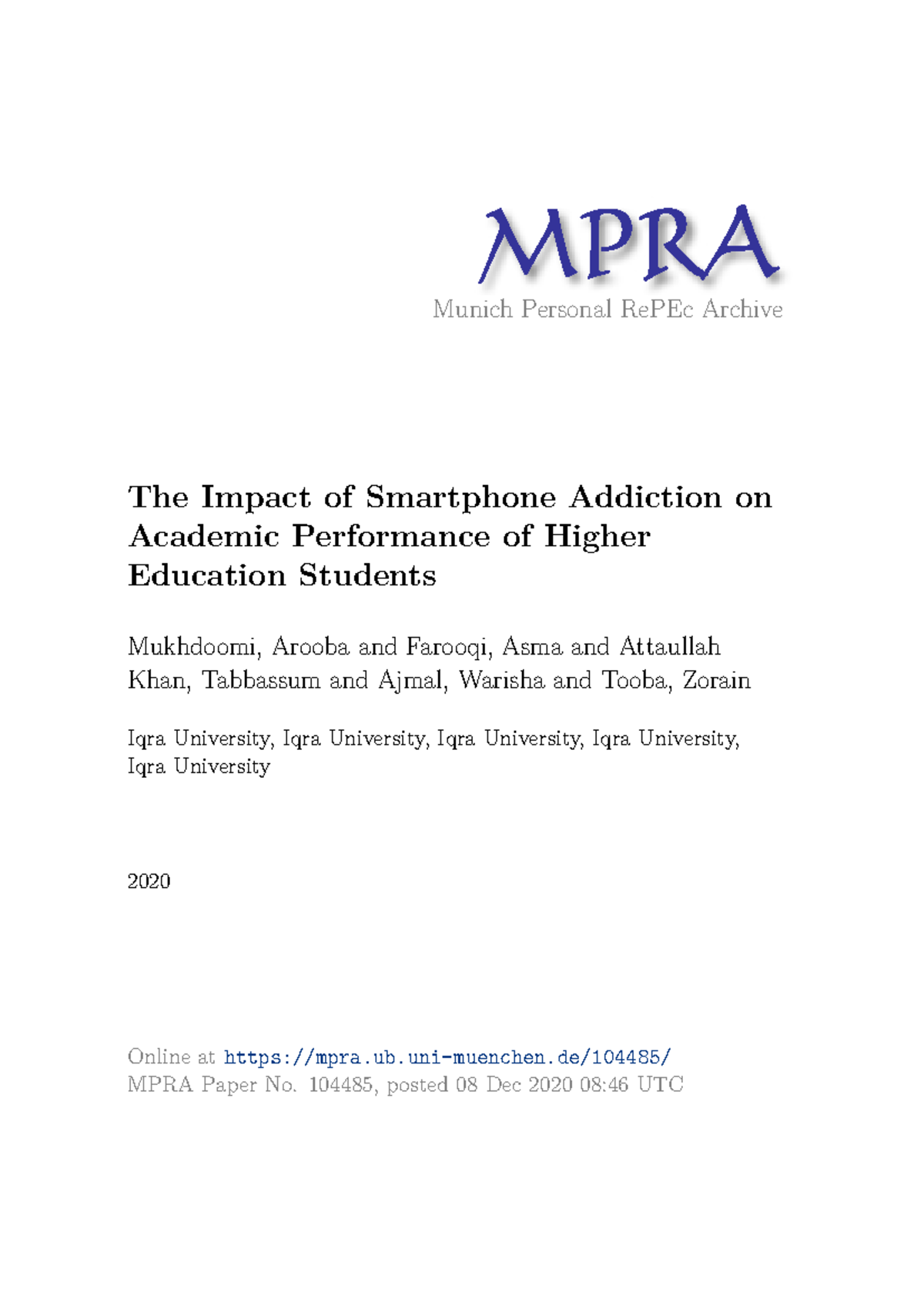 The Impact of Smartphone Addiction on Academic Performance of Higher ...