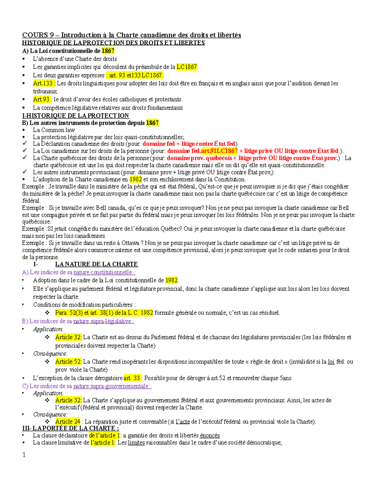 Cours-9-Introduction à la Charte canadienne des droits et libertés ...