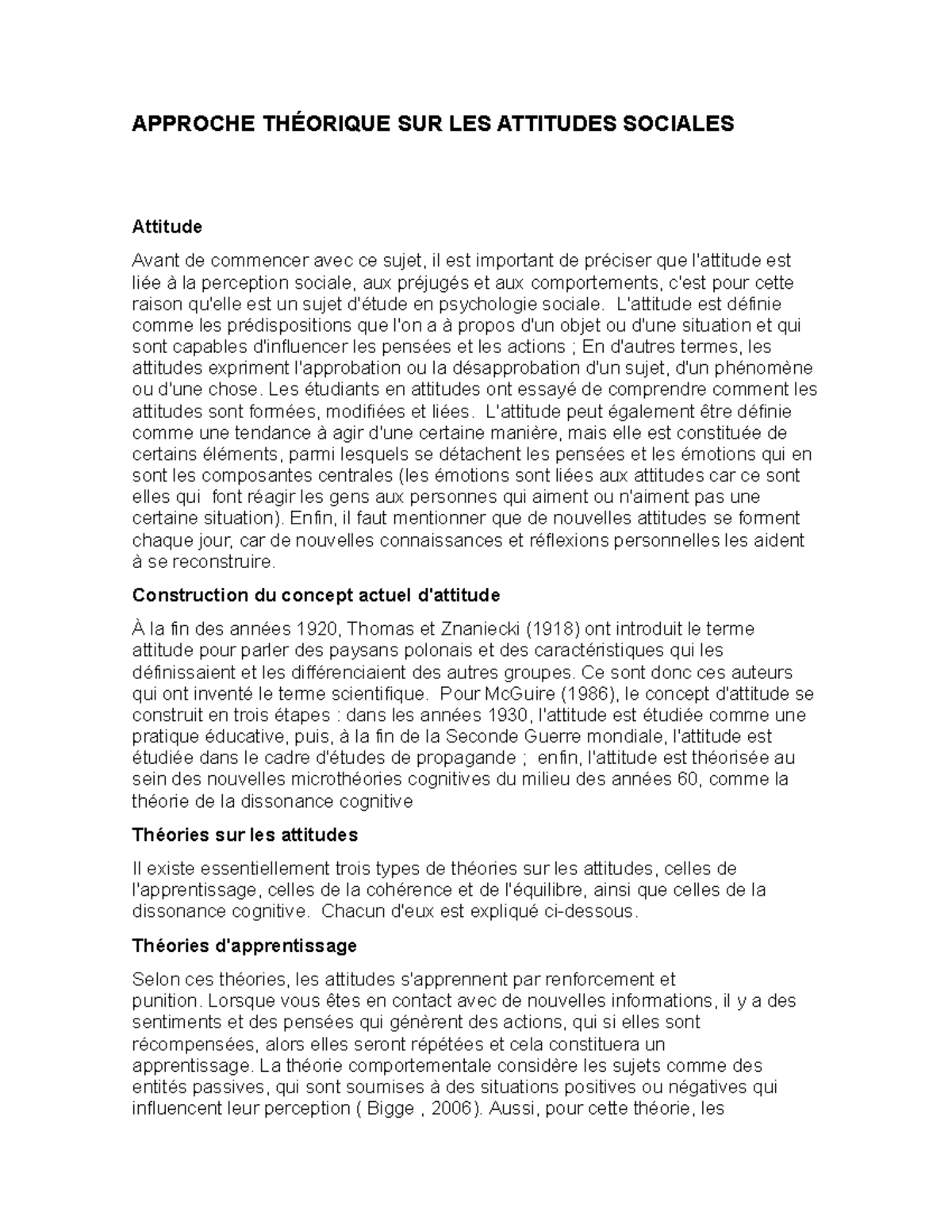 Approche théorique sur les attitudes sociales - APPROCHE THÉORIQUE SUR ...