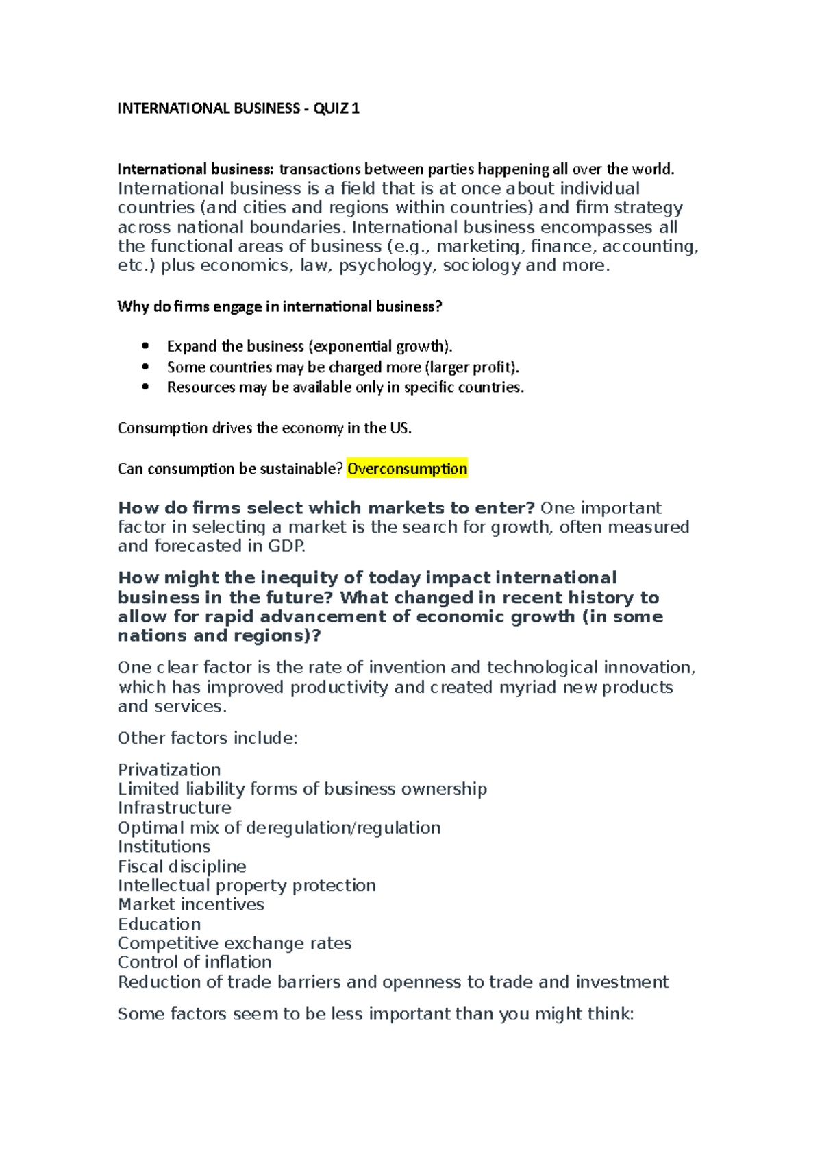 International Business, Lecture notes 1 week - INTERNATIONAL BUSINESS ...