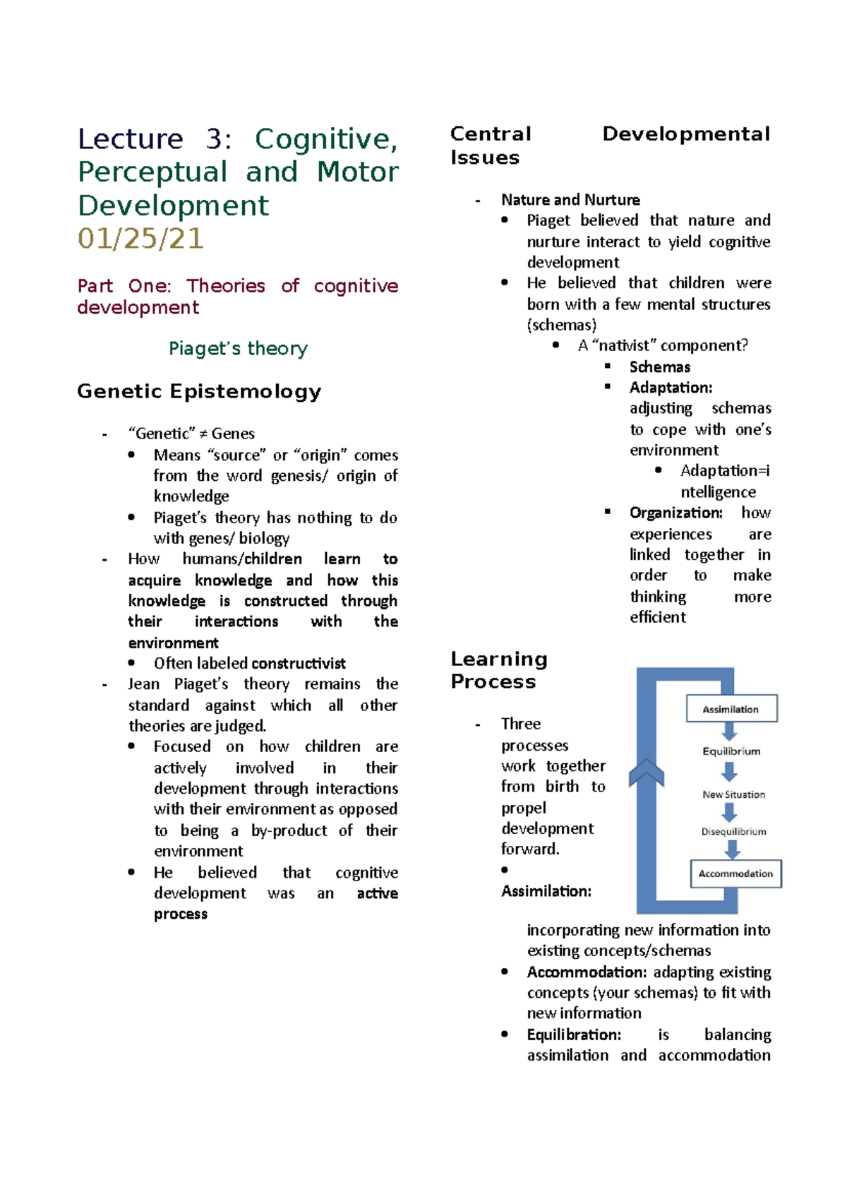 Lecture 3 - Cognitive, Perceptual and Motor Development - Lecture 3 ...
