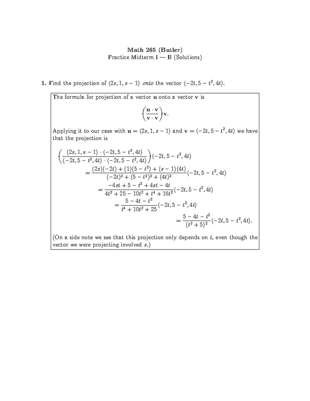 265F11PT1BSolns - helpful exams for the class - Math 265 (Butler ...