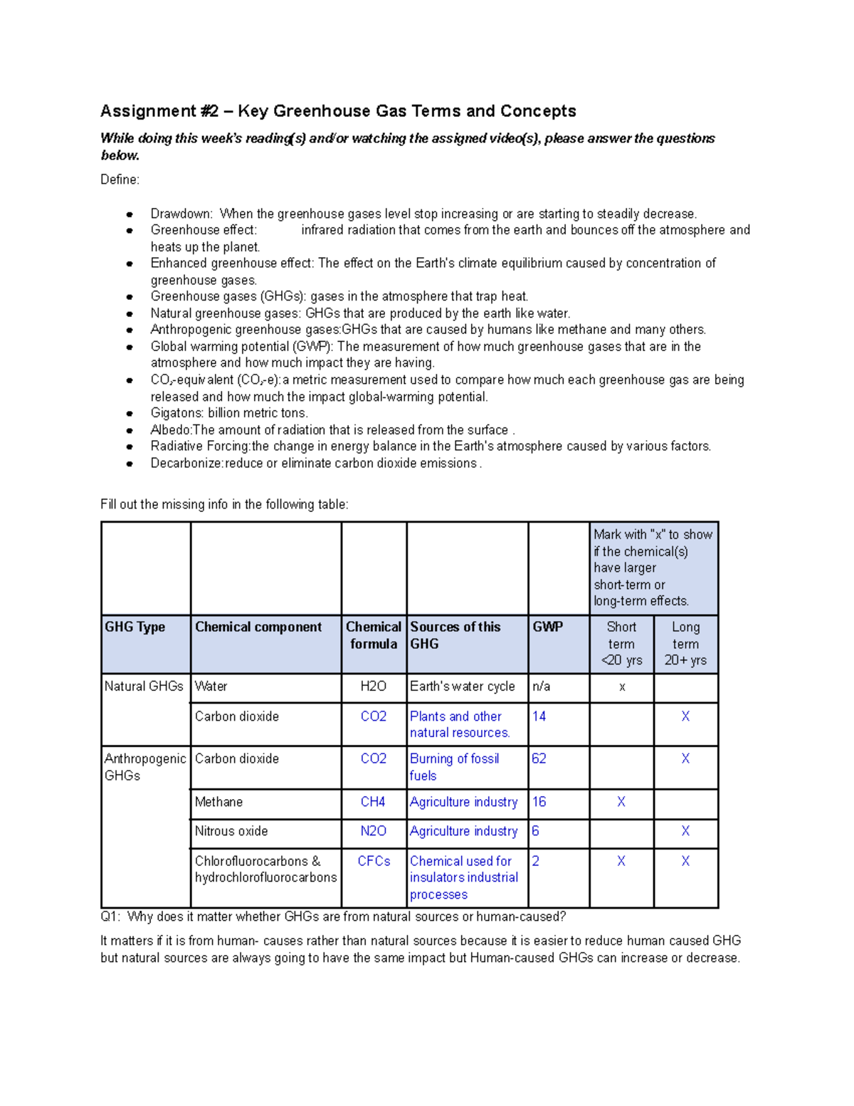 Assignment #2 – Key Greenhouse Gas Terms and Concepts - Assignment #2 ...
