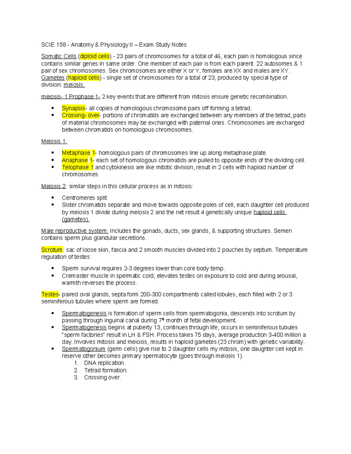 SCIE 158 - Reproductive test review - SCIE 158 - Anatomy & Physiology ...