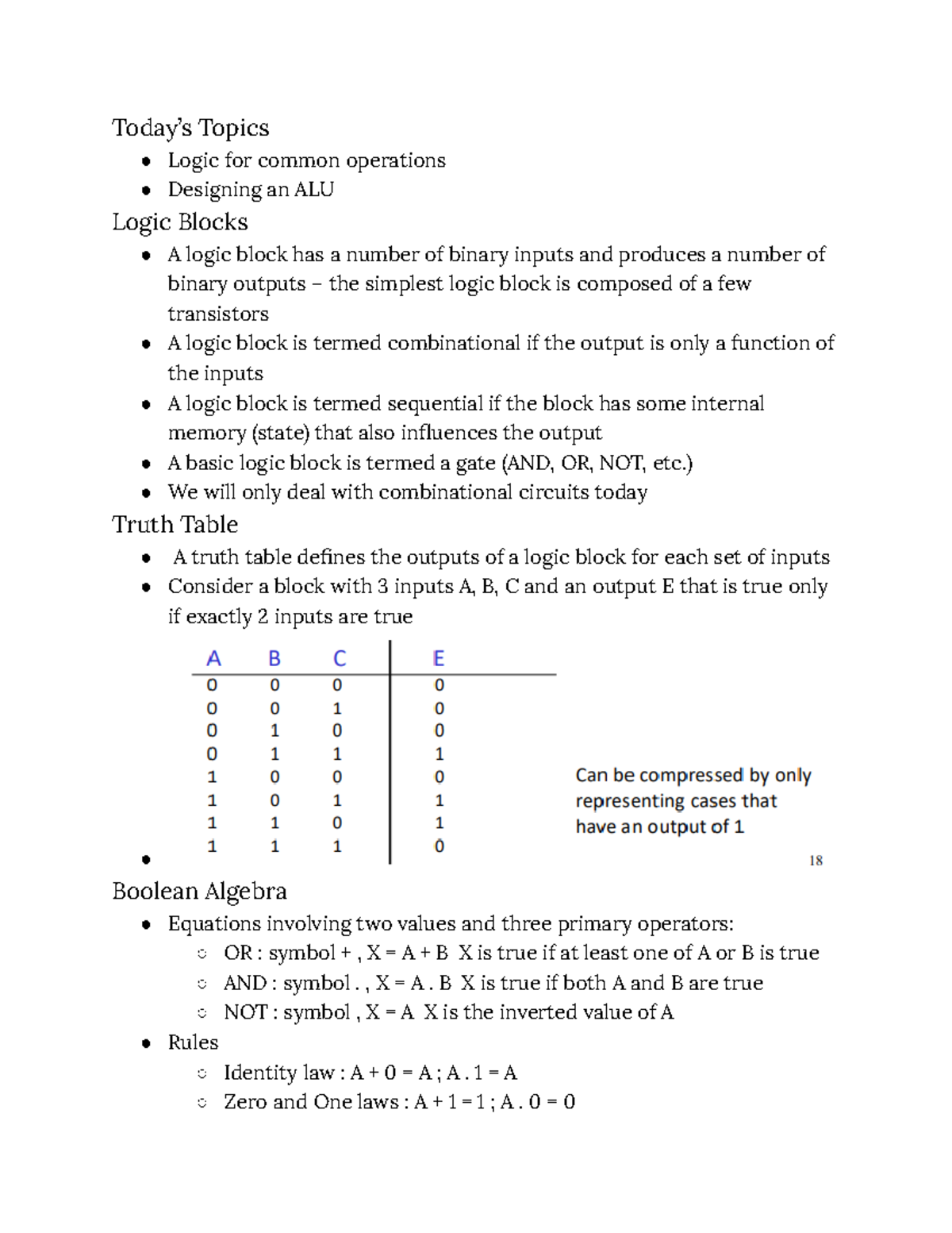 Cs Ece 3810 Lecture Notes Class 12 Todays Topics Logic For Common Operations Designing An Alu