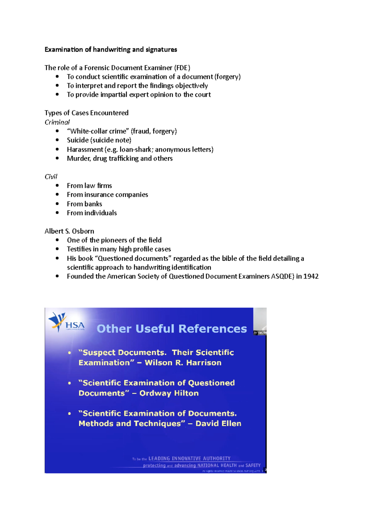 Guest Lecture 1 - Examination of handwriting and signatures The role of ...