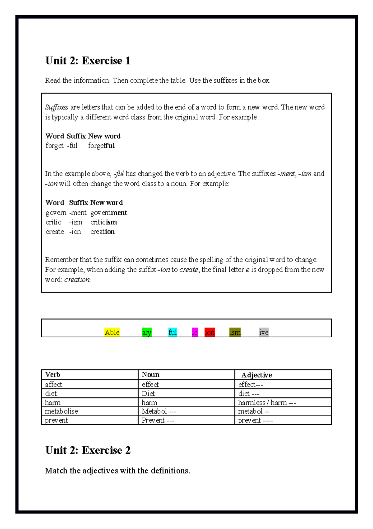 Unit 2 - Grammar Vocabulary - Unit 2: Exercise 1 Read the information ...