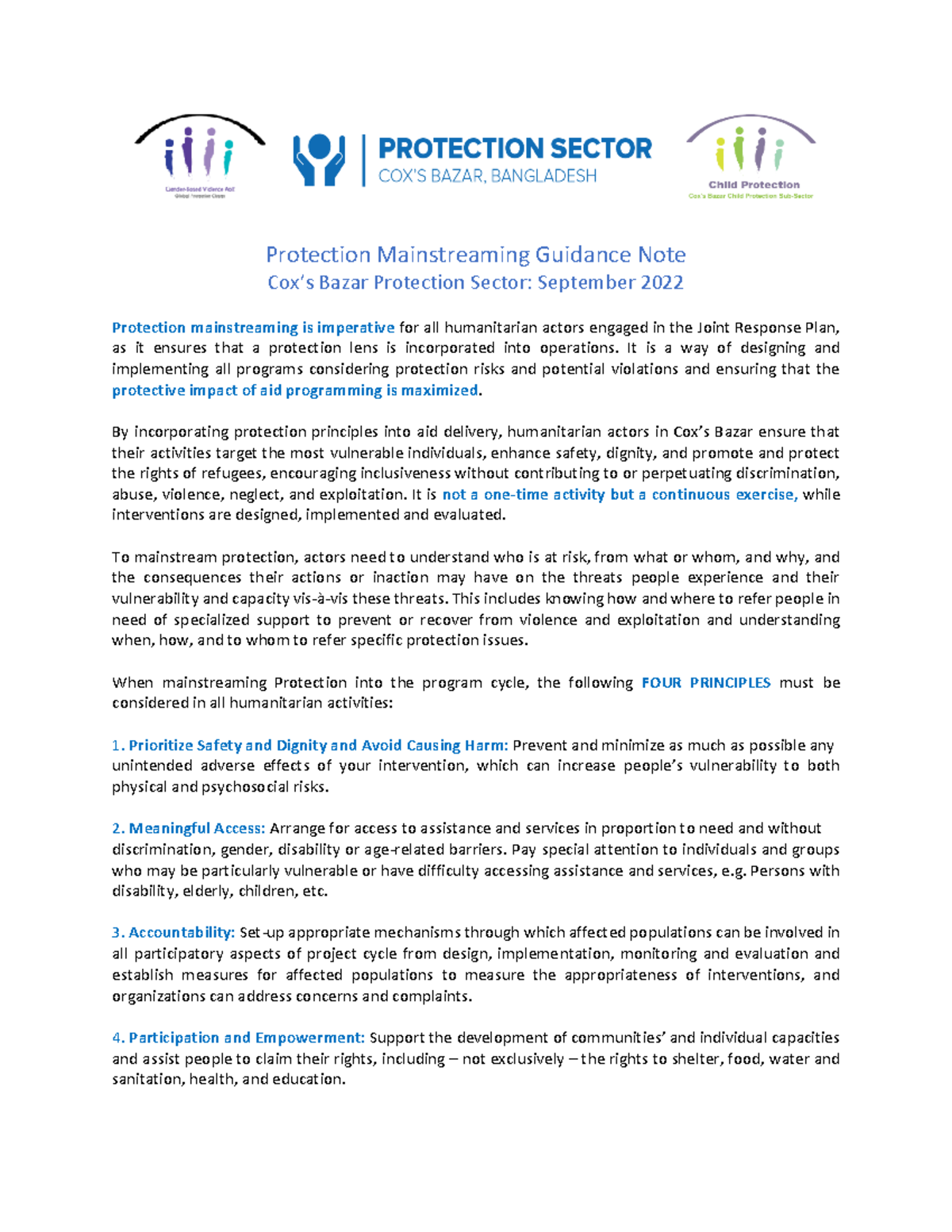 Psychology notes - Protection Mainstreaming Guidance Note Cox’s Bazar ...