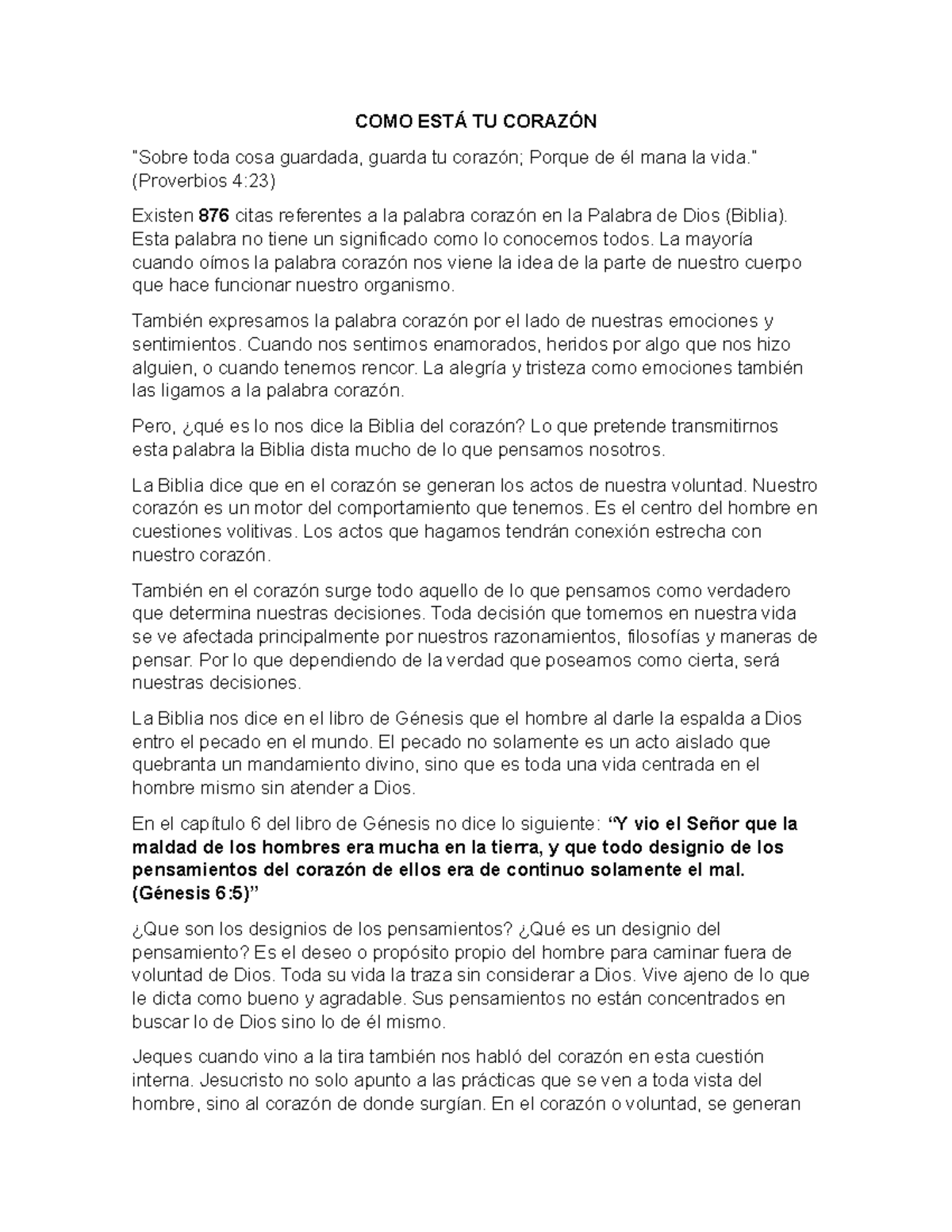 COMO ESTÁ TU Corazón - COMO ESTÁ TU CORAZÓN “Sobre toda cosa guardada ...