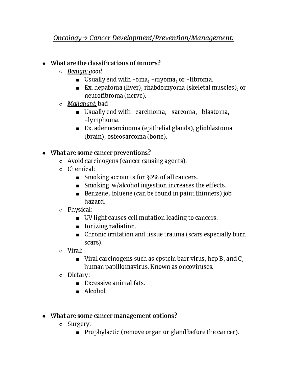 Oncology Guided Notes - Oncology Cancer What are the classifications of ...