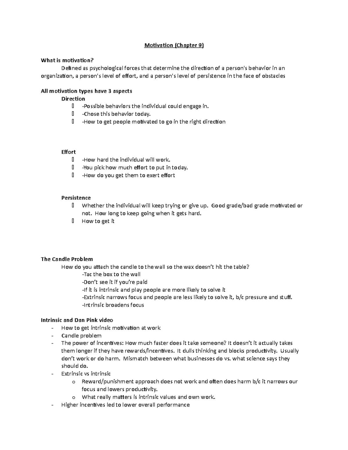 MGMT outline post midterm - Motivation (Chapter 9) What is motivation ...