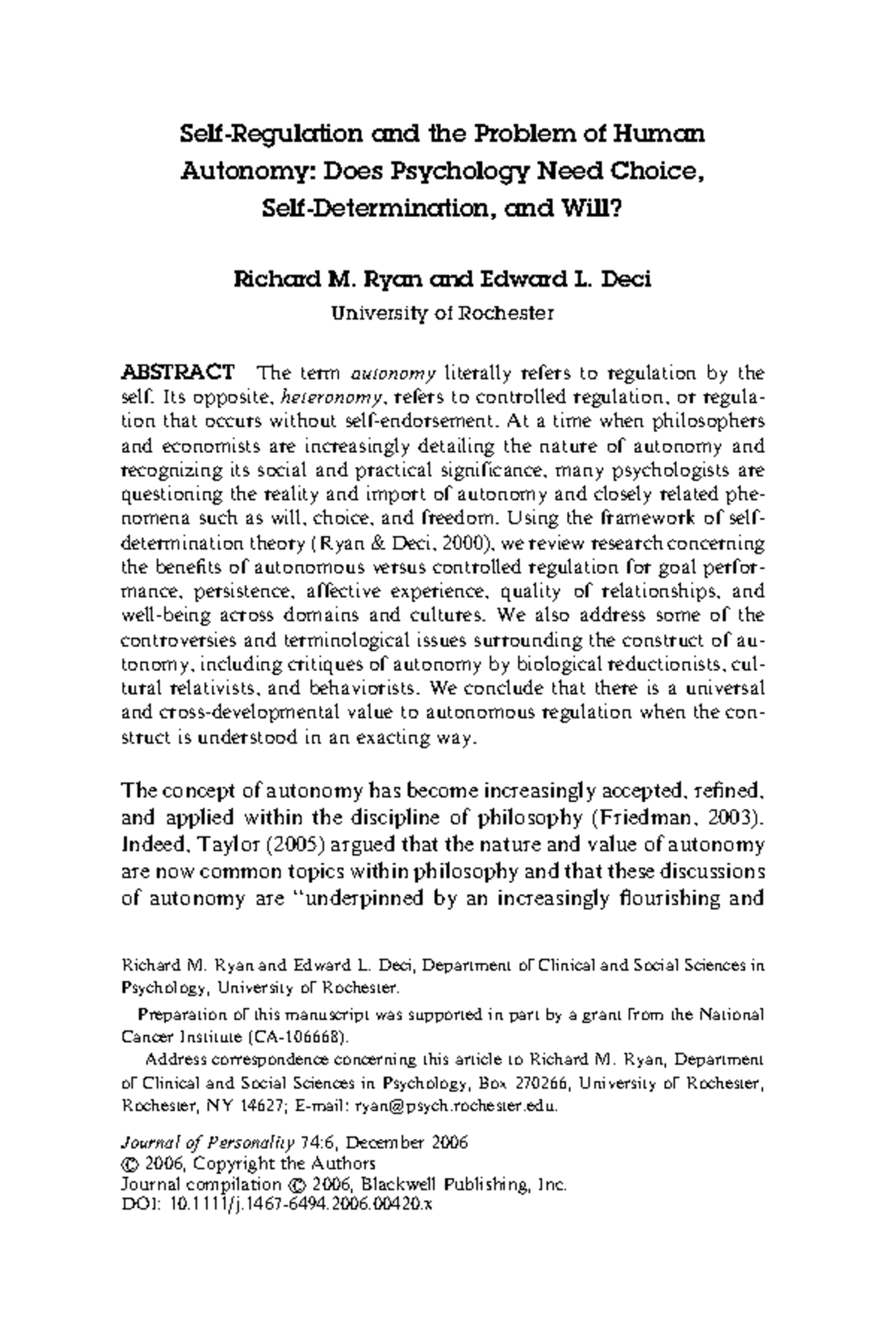 Vn 8 - ........... - Self-Regulation and the Problem of Human Autonomy: Does Psychology Need ...