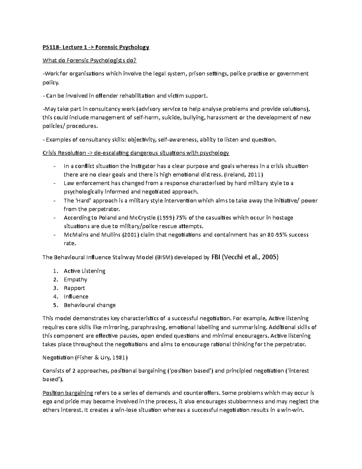 PS118- Forensic Psychology - PS118- Lecture 1 -> Forensic Psychology ...