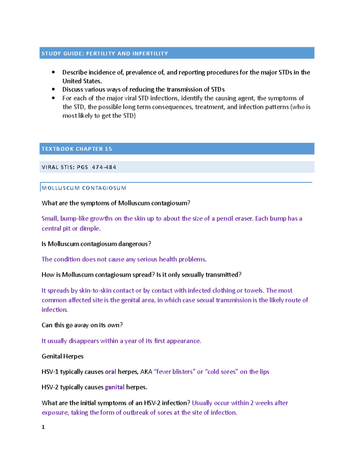 STI Part B study notetaking guide - STUDY GUIDE: FERTILITY AND ...