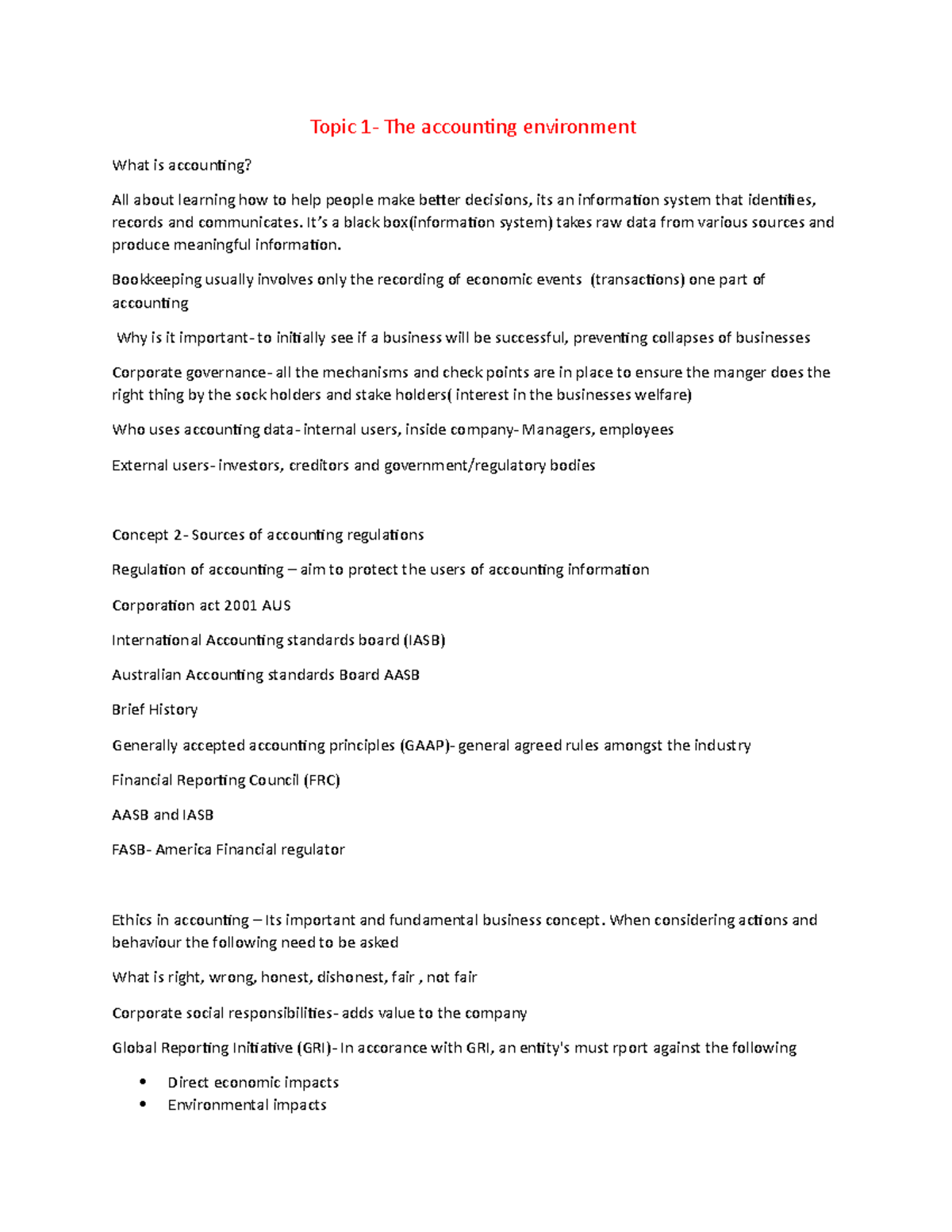 Topic 1- the accounting environment - Topic The accounting environment ...