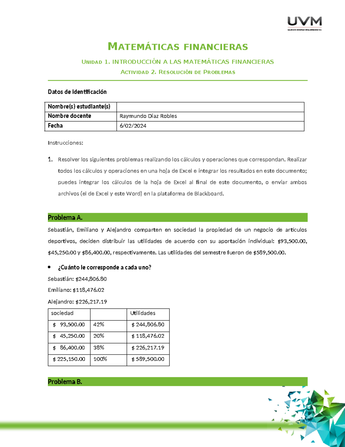 Actividad 2 Matematicas Financieras - MATEMÁTICAS FINANCIERAS UNIDAD 1 ...