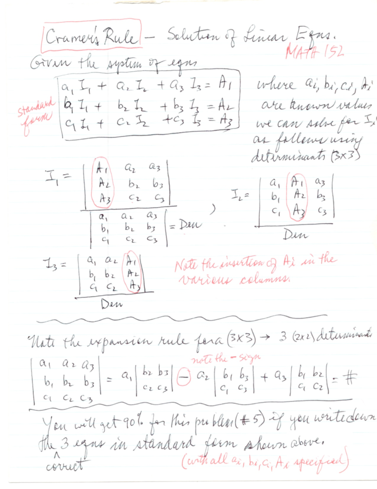 Cramer's Rule - cramer's rule notes and practices - MATH 152 - Studocu